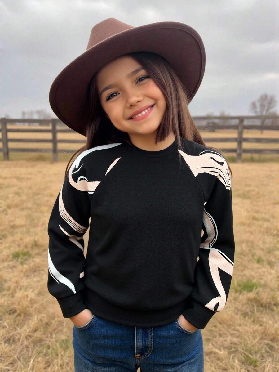 SHEIN Tween-Mädchen Lässiges Sweatshirt mit Rundhalsausschnitt und ...