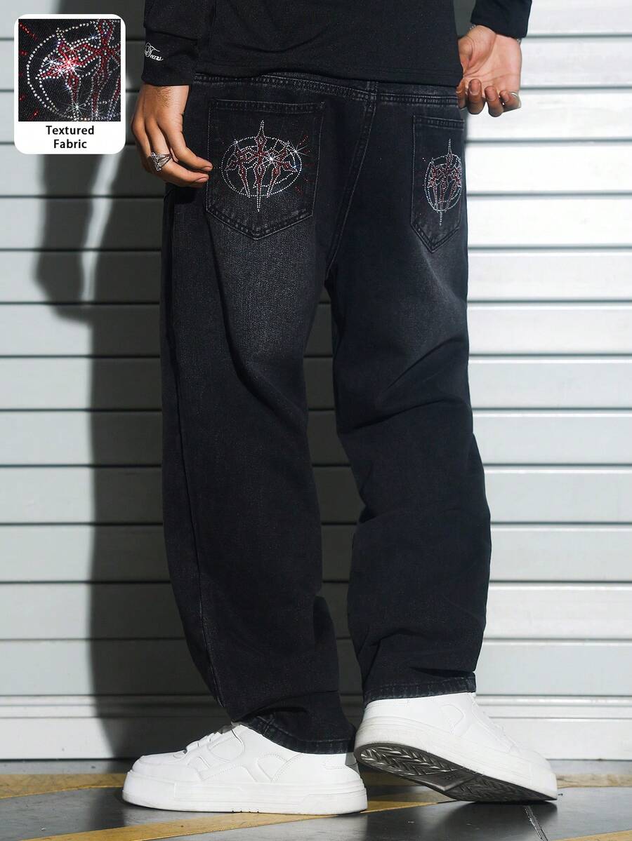 Manfinity EMRG Jeans anchos y sueltos para hombres con adornos de ...