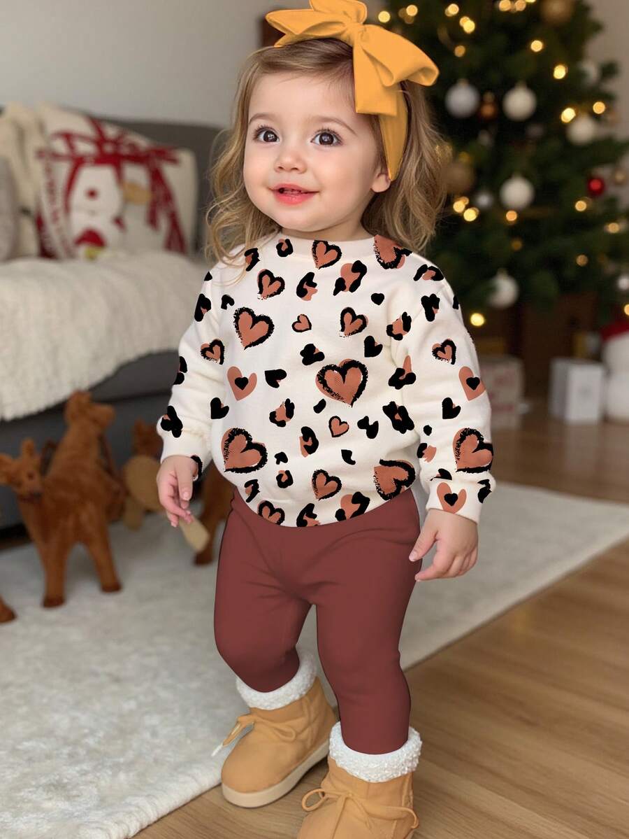 Baby Girl Casual Minimalist Vintage American Style Heart Print ...