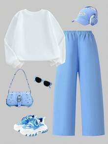 SHEIN ChillGRL 8-12 Years Old Girls Cute Fashion Casual Style White Crew Neck Sweatshirt With ...