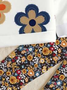 2pcs/Set Young Girl Casual Cute Textured Floral Print Crew Neck Long ...