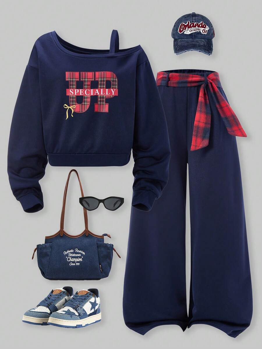 SHEIN ChillGRL 2pcs/Set Teen Girls Navy Autumn Back-To-School Loose ...