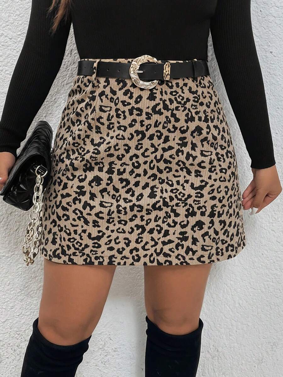 Firerie Falda midi de mujer talla grande con estampado de leopardo de ...