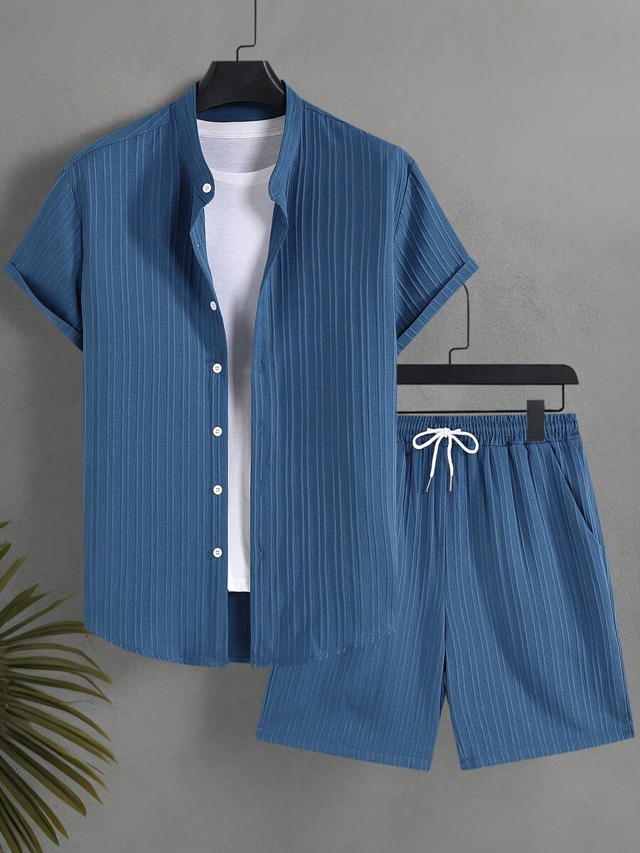 Manfinity VDAYZ Conjunto Casual de Camisa de Manga Curta e Shorts de ...