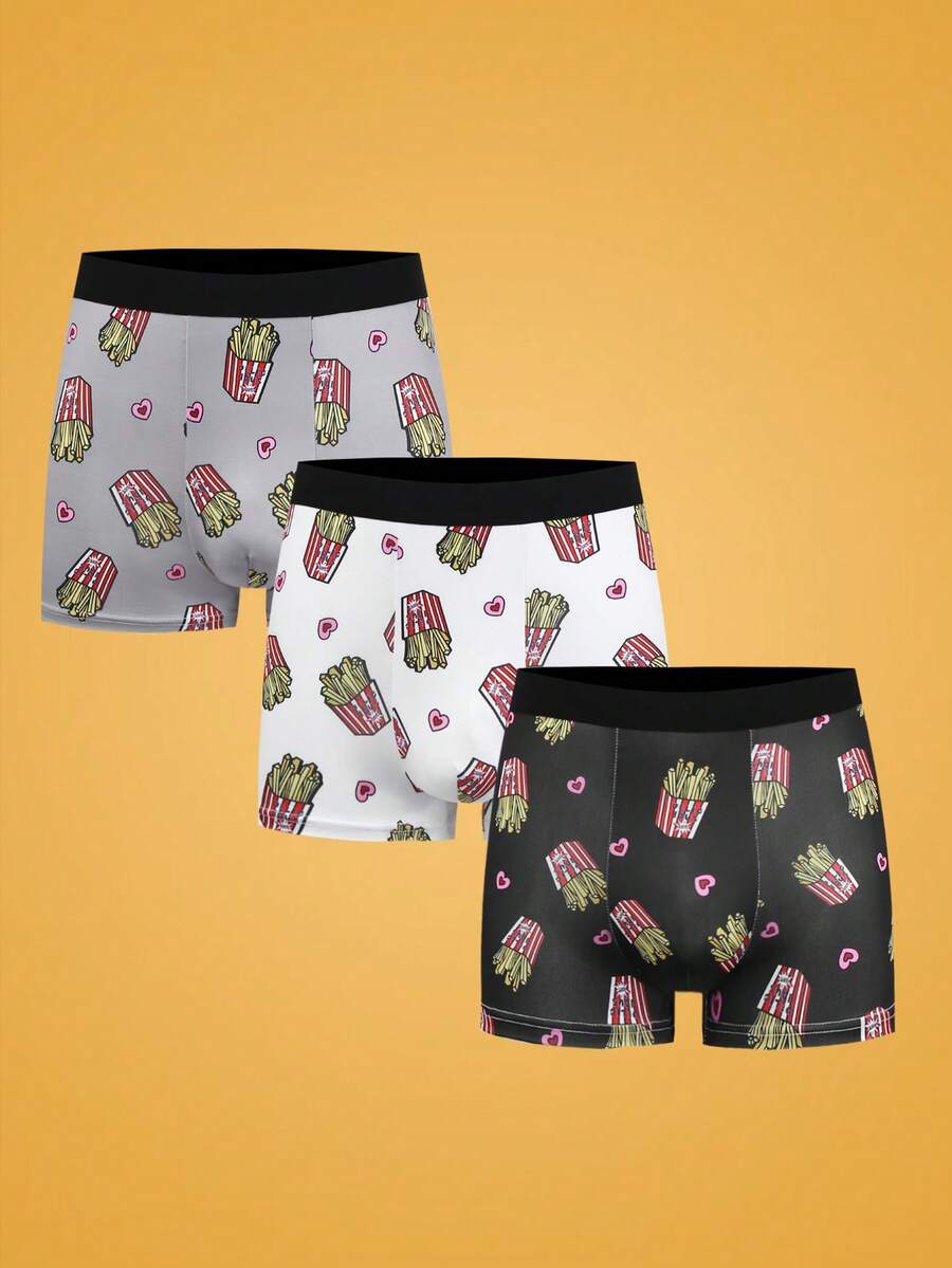 NotGurli 3pcs Funny Fries Print Retro American Streetwear Style Boxer ...