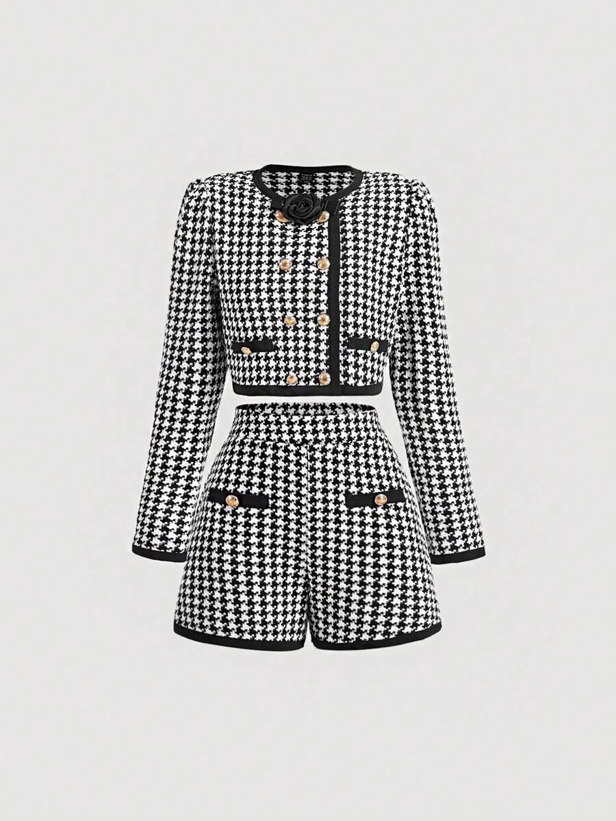 SHEIN MOD Retro Black & White Checkered Color Block Blazer And Shorts ...