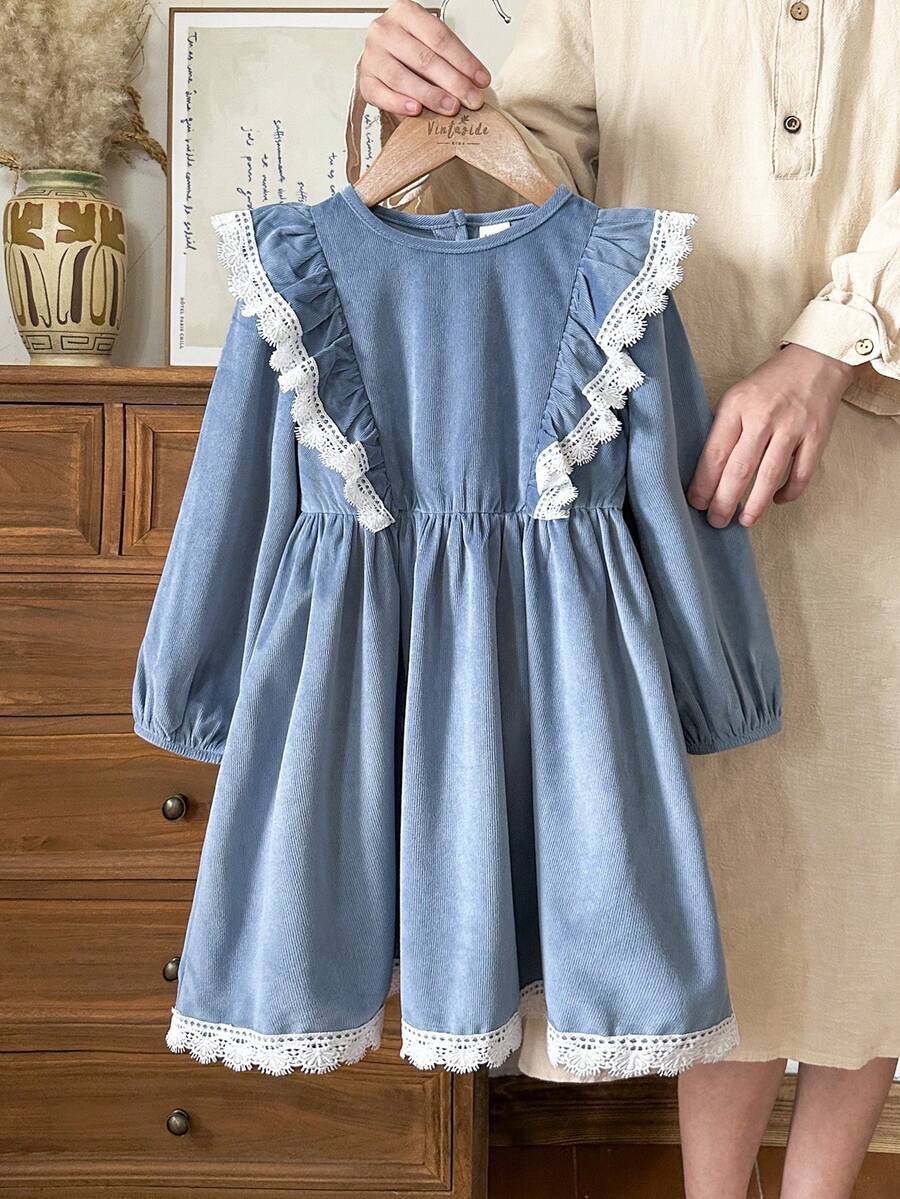 Vintaside Kids 1pc Girls Casual Comfortable Corduroy Fabric Round Neck ...