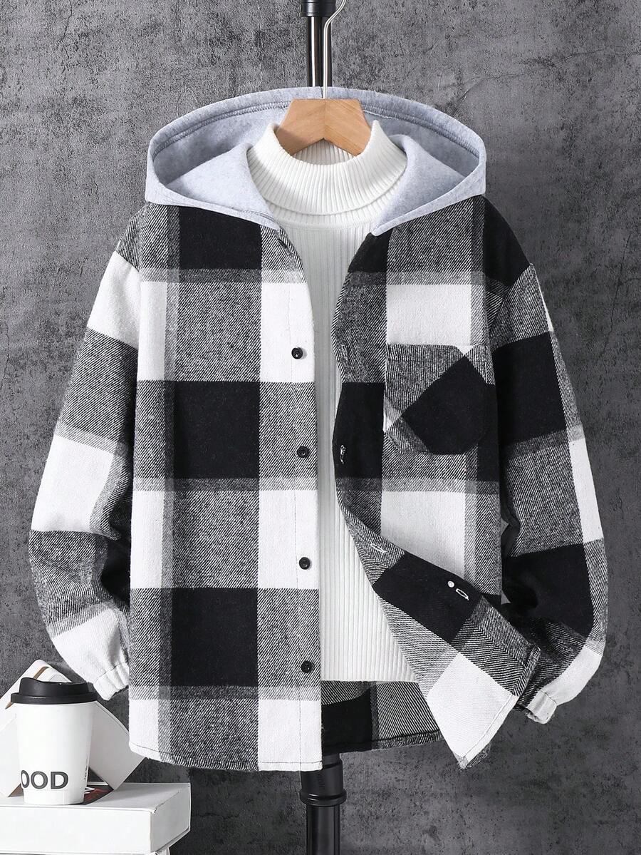 SHEIN 1 Piece Tween Boy Casual Sports College Hooded Shirt Jacket With ...