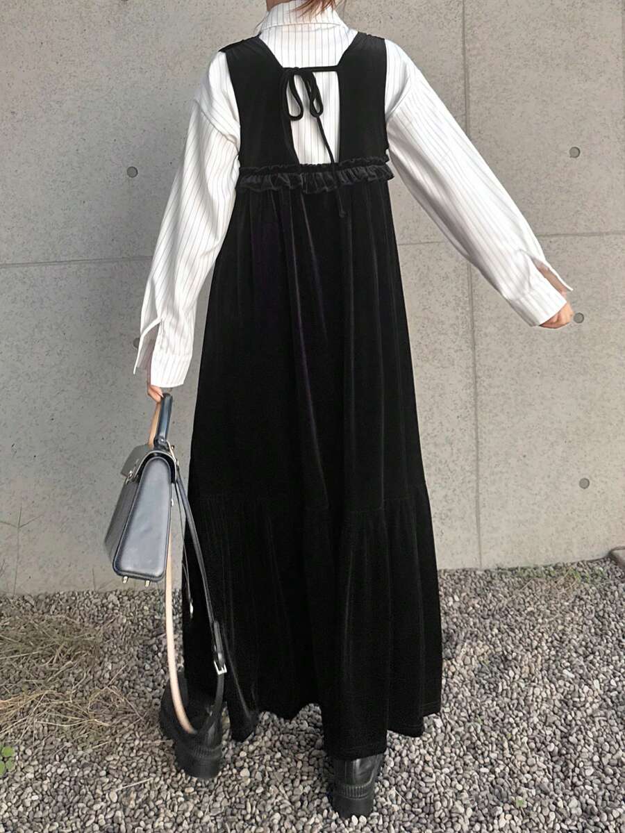FRIFUL Women's Solid Black Sleeveless Backless Hollow Out Tie-Up ...