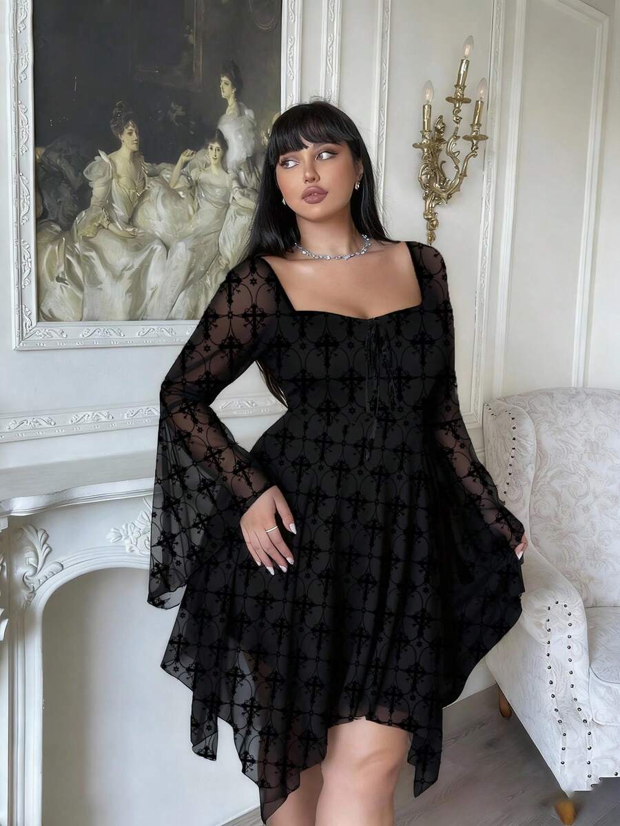 Lyrianda Plus Size Y2K Fashion Fuzzy Asymmetrische Zoom Jurk | SHEIN ...