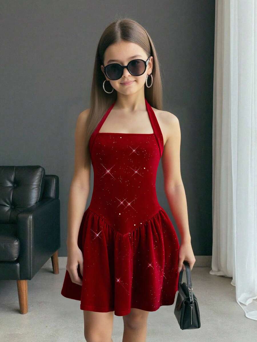 Serisse Kids Tween Girl Casual Sleeveless Halter Neck Dress, Suitable ...