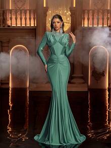 Glamrae Elegant, Romantic, Sexy, Fashionable Gray-Green Stretch Fabric ...