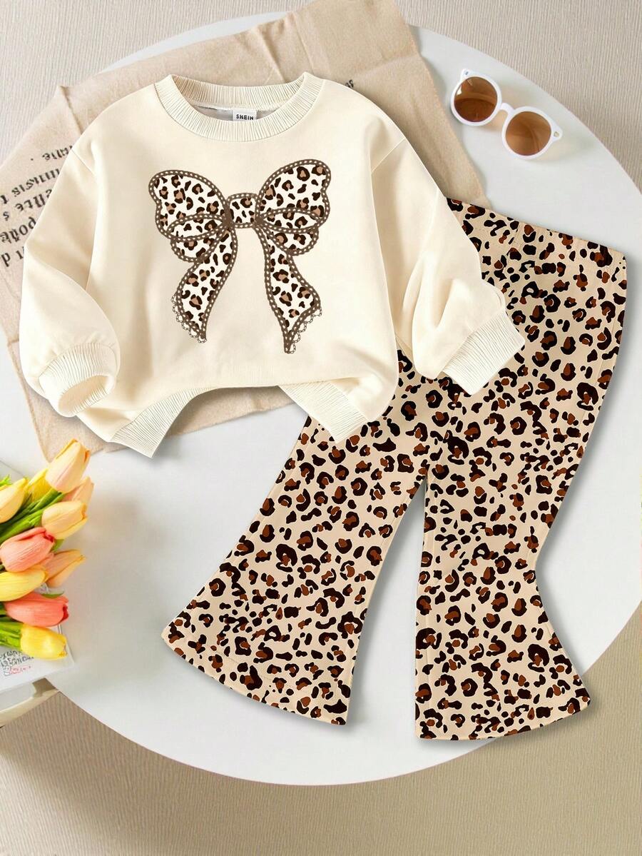 SHEIN Playful Pals 1 Set Baby Girls Casual Fashionable Cute Leopard Bow ...