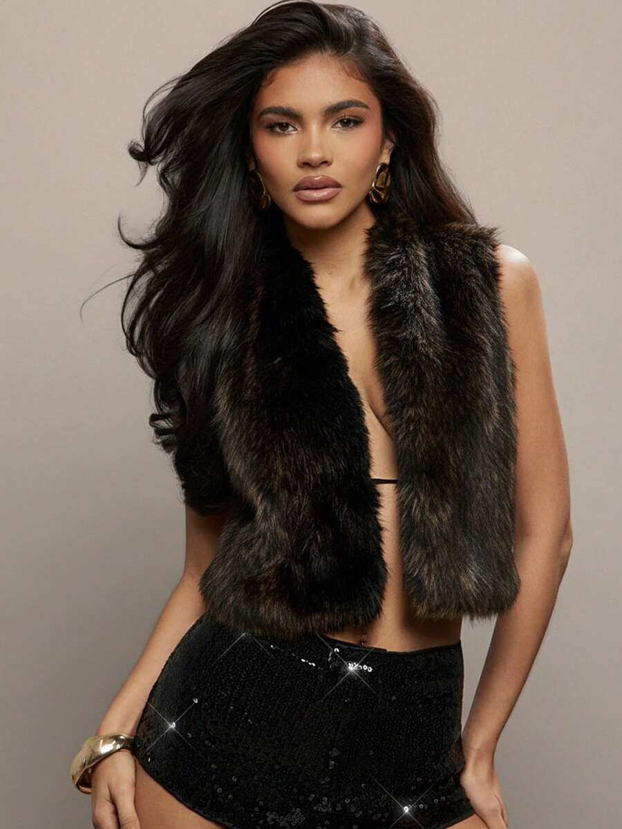 Hauture Fall Sexy Mob Wife Party Fur Halter Open Back String Top ...