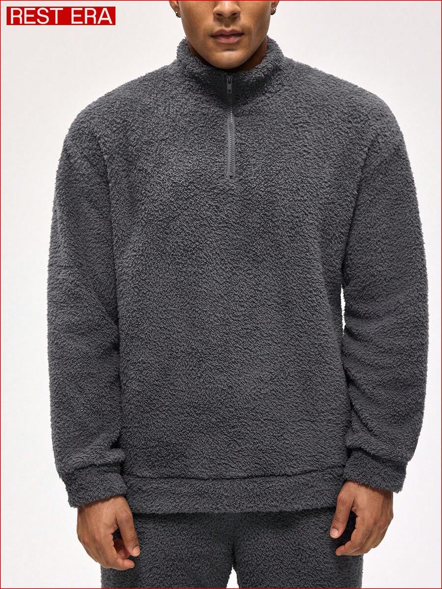 Rest Era Herren einfarbiges Top mit halbem Reißverschluss, Langarm ...