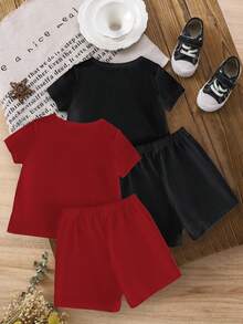 Conjunto de Camiseta de Manga Curta com Gola Redonda e Estampa de Letra ...