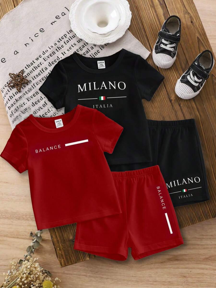 Conjunto de Camiseta de Manga Curta com Gola Redonda e Estampa de Letra ...