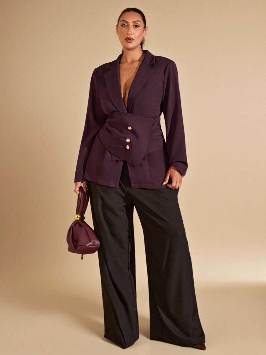 SHEIN BAE Blazer grande taille, couleur unie, taille cintrée, convient ...