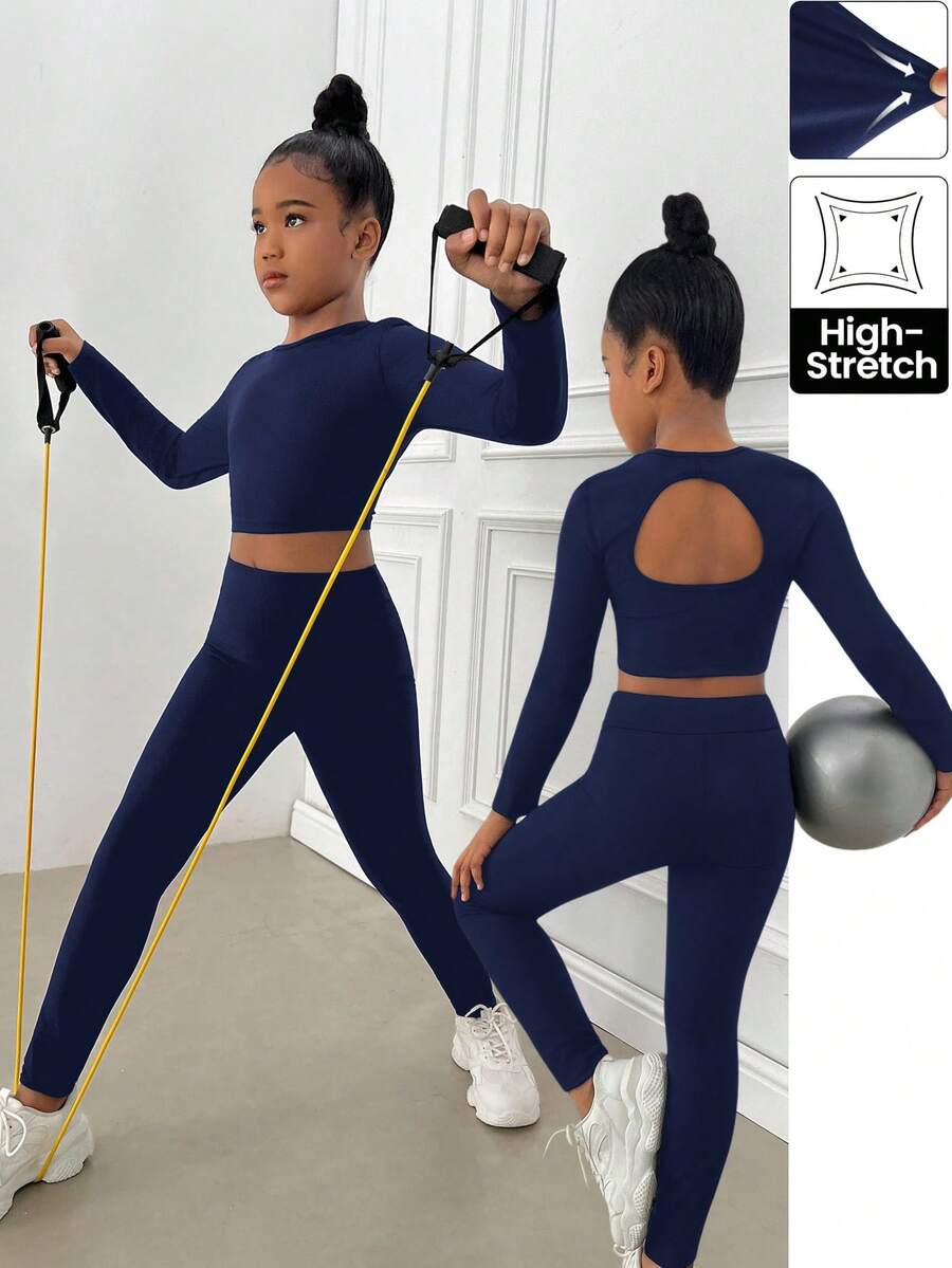SHEIN Tween Girl Solid Color Backless Sports Set, Teenage Girls Sports ...