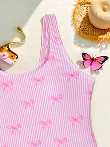 SHEIN One-Piece Tween Girls' Cute Butterfly & Striped Print Minimalist ...