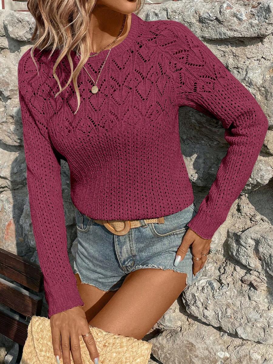 EMERY ROSE Women's Fashionable Casual Crew Neck Long Sleeve Sweater ...