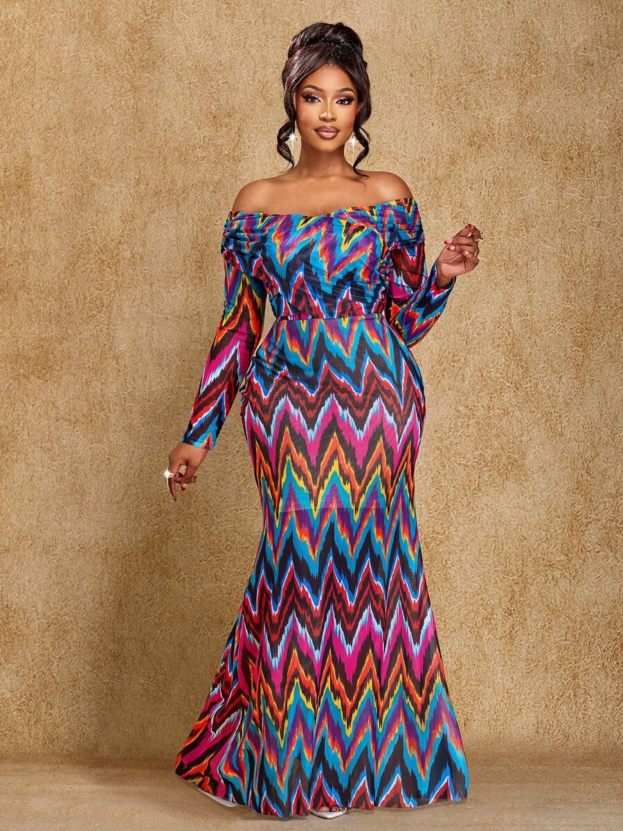 Brilight Vestido largo de mujer con hombros descubiertos, fruncido y de ...