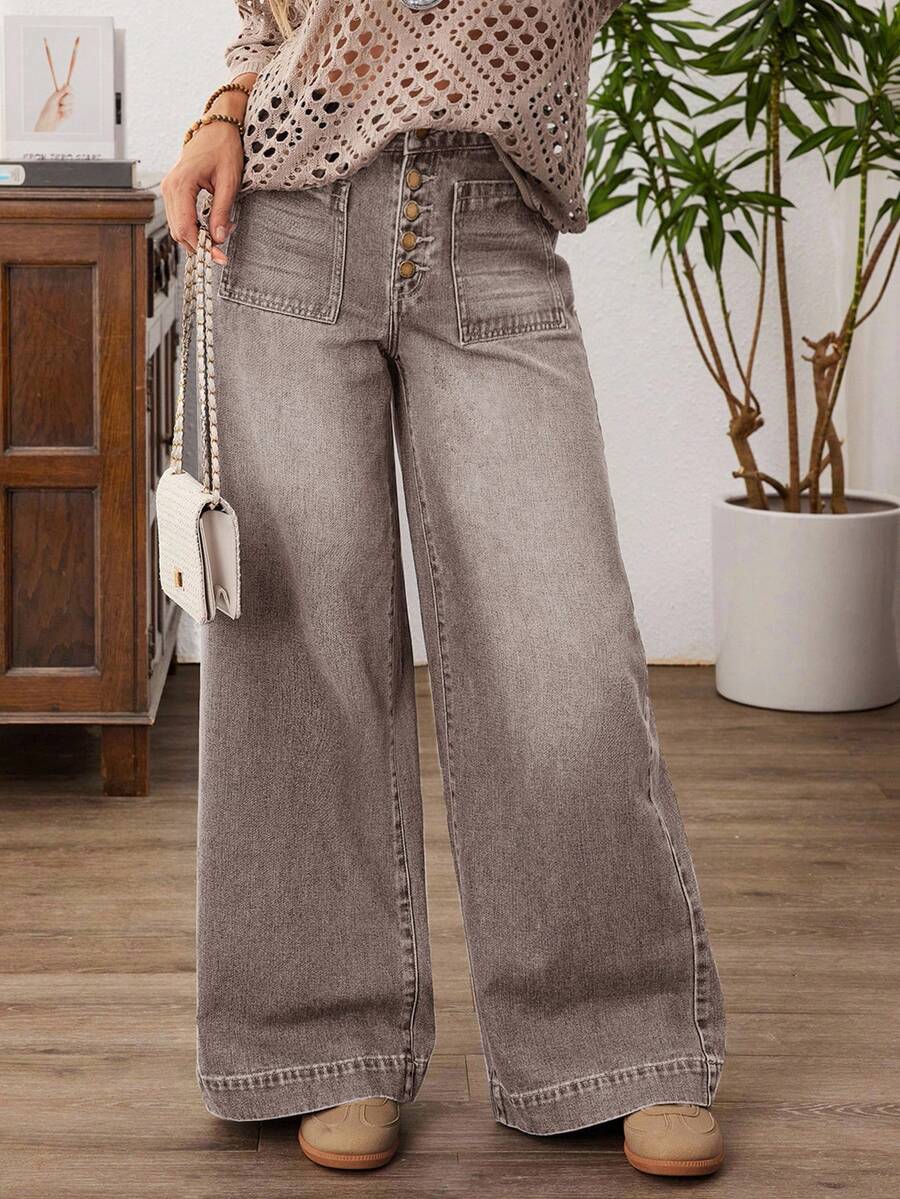 EMERY ROSE Plus Size Women Loose Casual Denim Wide Leg Jeans With ...