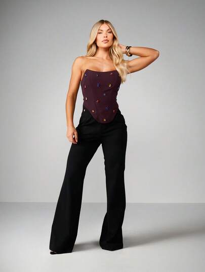 MISSGUIDED Strapless Corset Top With Jewel Details｜MISSGUIDED