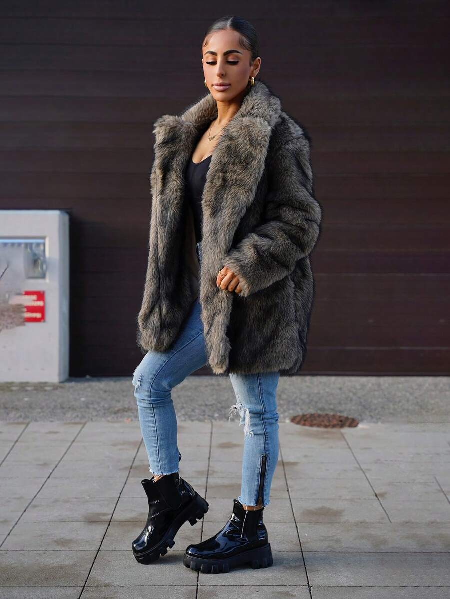 SAYEHFBABY Sexy Open Front Fuzzy Coat In Fall/Winter | SHEIN UK