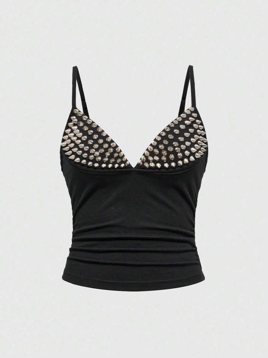 ROMWE Grunge Punk Blusa Sexy Rebitada Retalhos PUNK Escura Plus Size ...