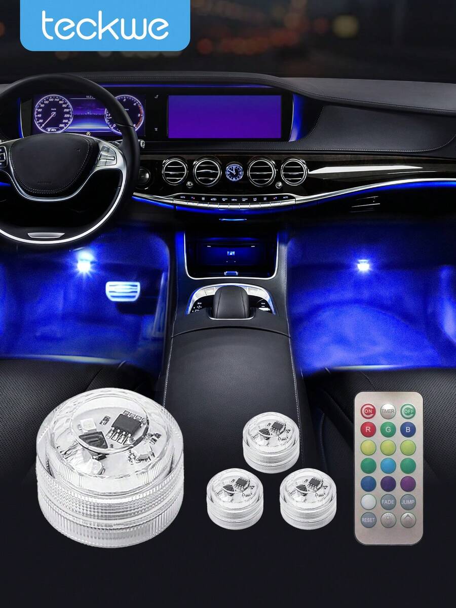 Teckwe Luzes de Faixa Internas para Carro RGB com Controle Remoto, Luz ...