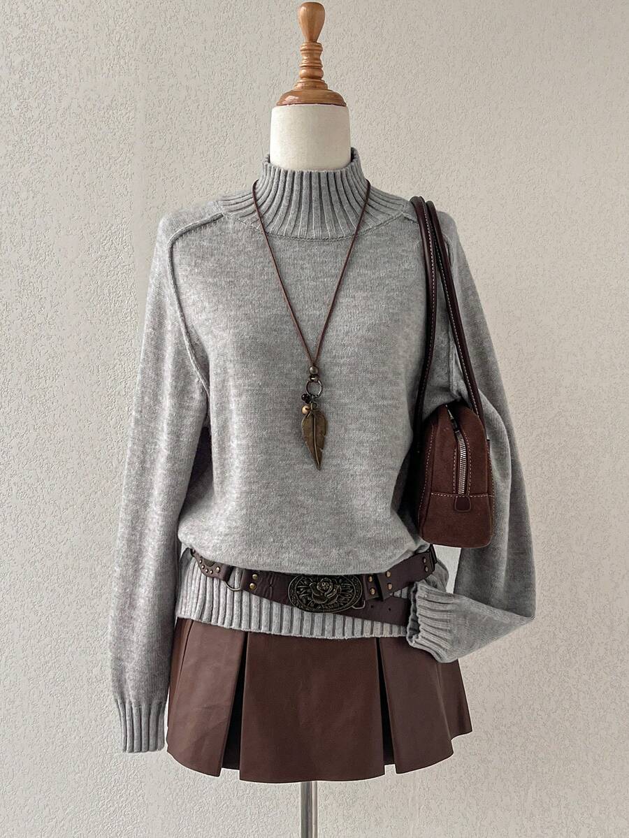 Sweetra Soft High Neck Sweater For Women, Cozy Loose Knit Pullover ...