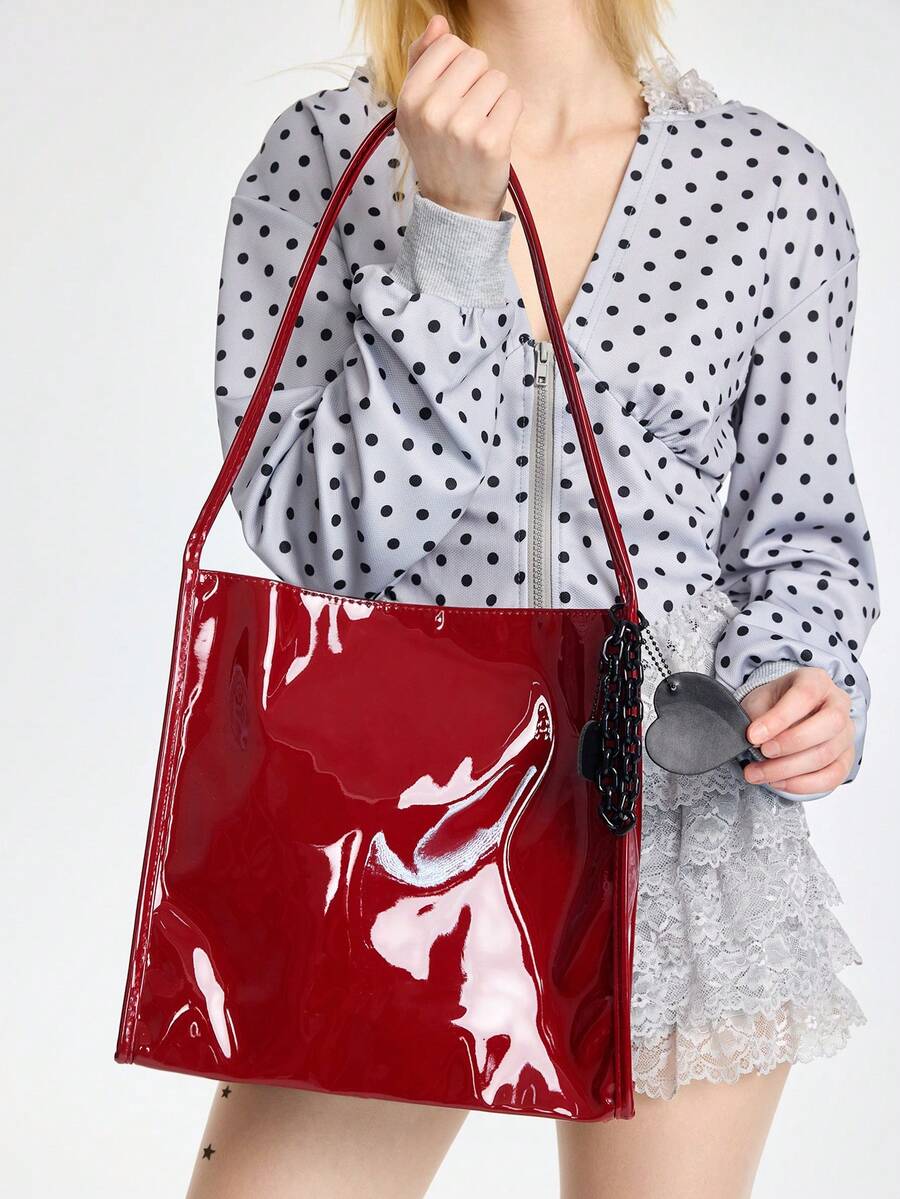 ROMWE Bolsa Tote de Couro Envernizado Estilosa, Cor Sólida, Bolsa de ...