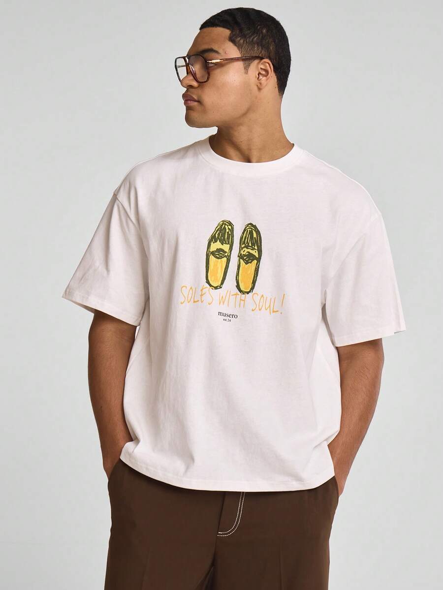 Musero Crewneck Short Sleeve Oversized Drop Shoulder Graphic Front ...