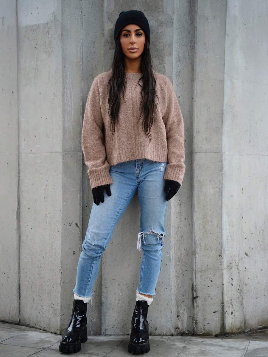 SAYEHFBABY Women's Fashion Romantic Retro Elegant Simple Versatile Knit ...