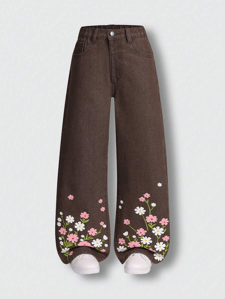 SHEIN Calça Denim Casual Minimalista Estilo Academia para Meninas ...