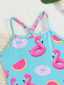 SHEIN 1pc Girls' Strawberry Print One-Piece Swimsuit With Skirt 2026 ...