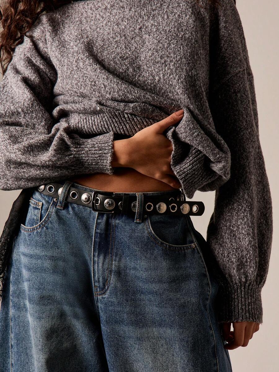 AiiRZ Western Black Studded Belt With Silver Metal Concho Rivets ...