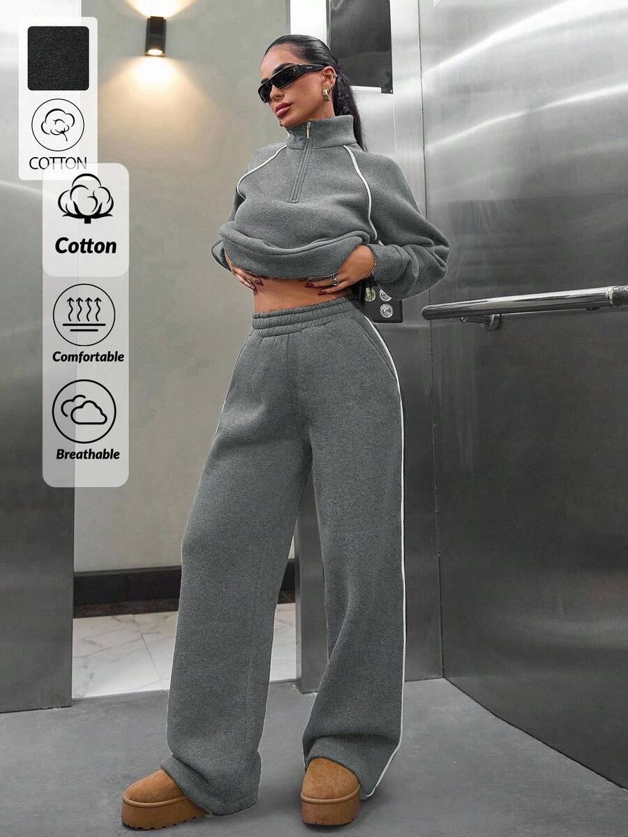 SHEIN Tall Großgrößen Damen Oversized Reißverschluss Kragen Kontrast ...