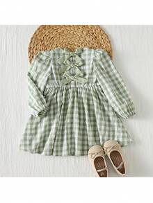 Loomiva Vestido de Manga Longa com Gola Redonda, Cintura Marcada, Laço ...