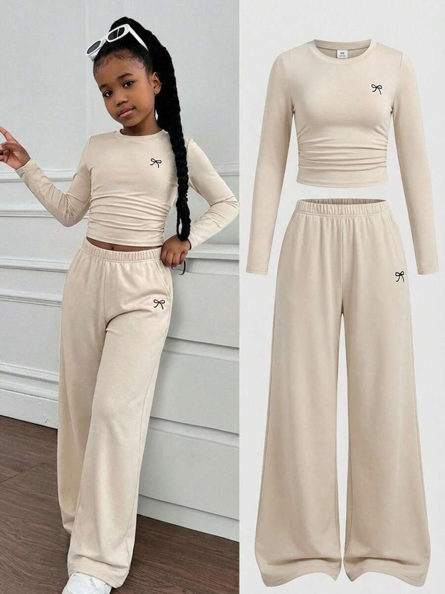 SHEIN Tween Girls Versatile Butterfly Pattern Long Sleeve Top And Long ...