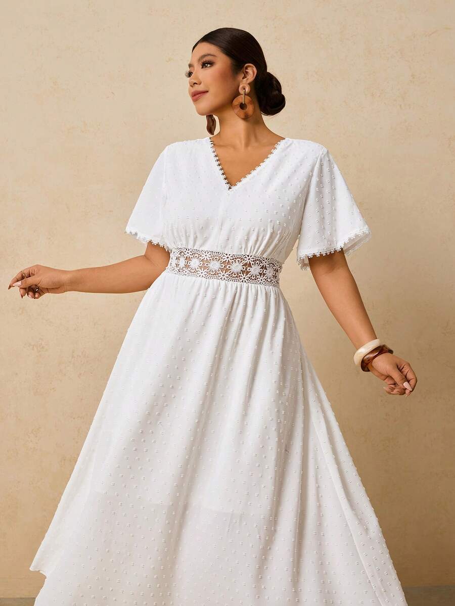 Travachic Vestido Texturizado com Poá Branco e Recortes para Mulheres ...