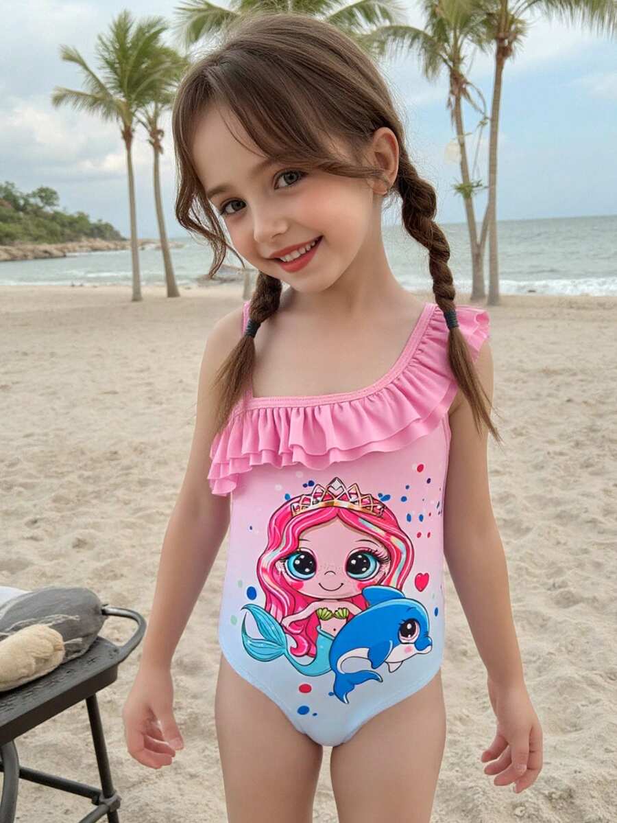 Maiô Estampado com Desenho de Sereia Fofo para Meninas | SHEIN Brasil