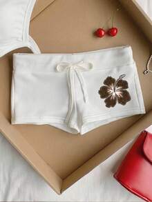 Comfortcana Brown Printed Pattern Drawstring Waist Slim Fit Casual ...