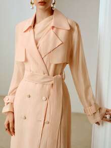 ZEYLAH Women's Double-Breasted Lightweight Semi-Sheer Long Windbreaker ...