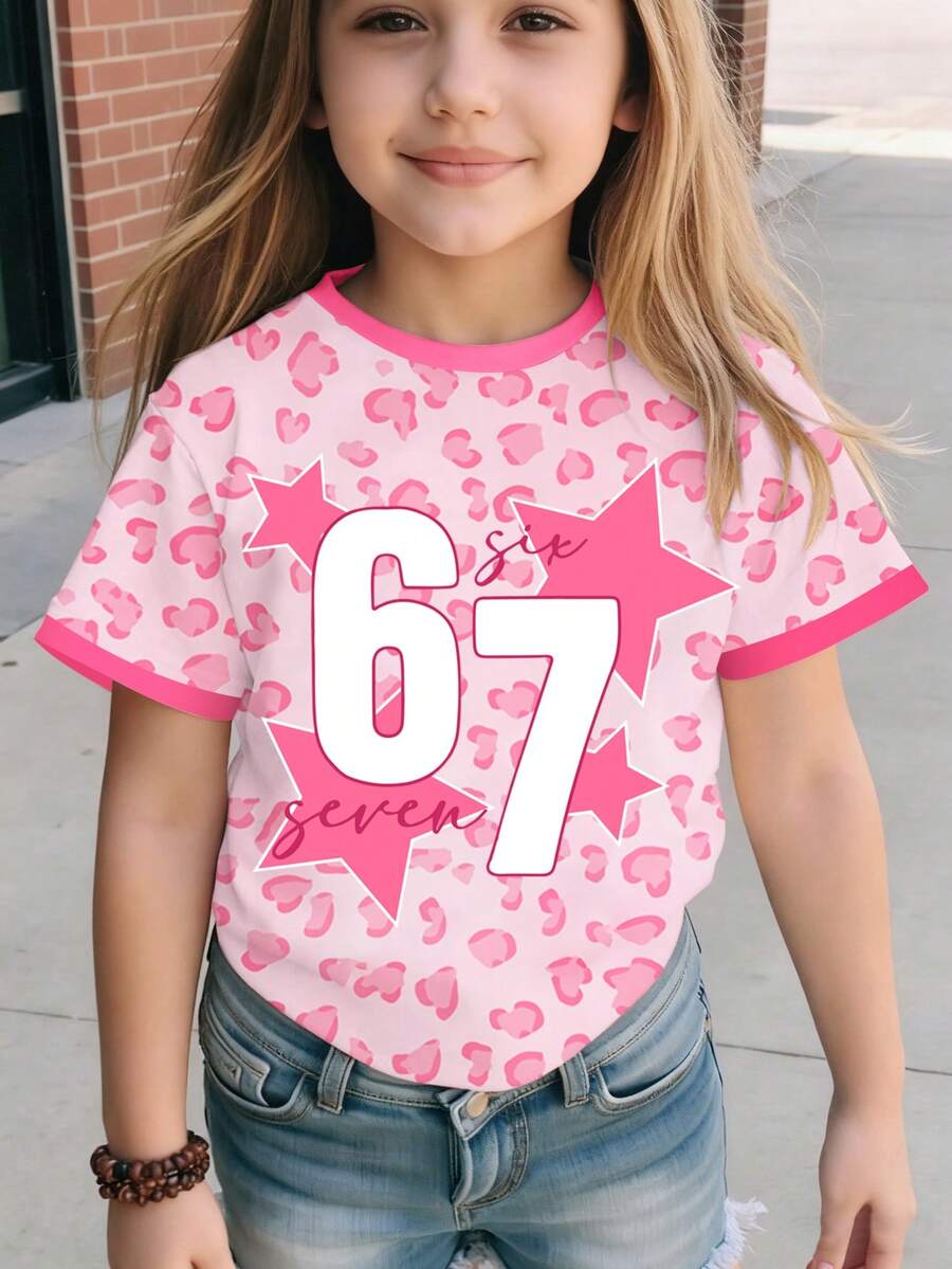 Tween Girls Casual Fashionable Leopard Print, Star, "67" Graphic Short ...