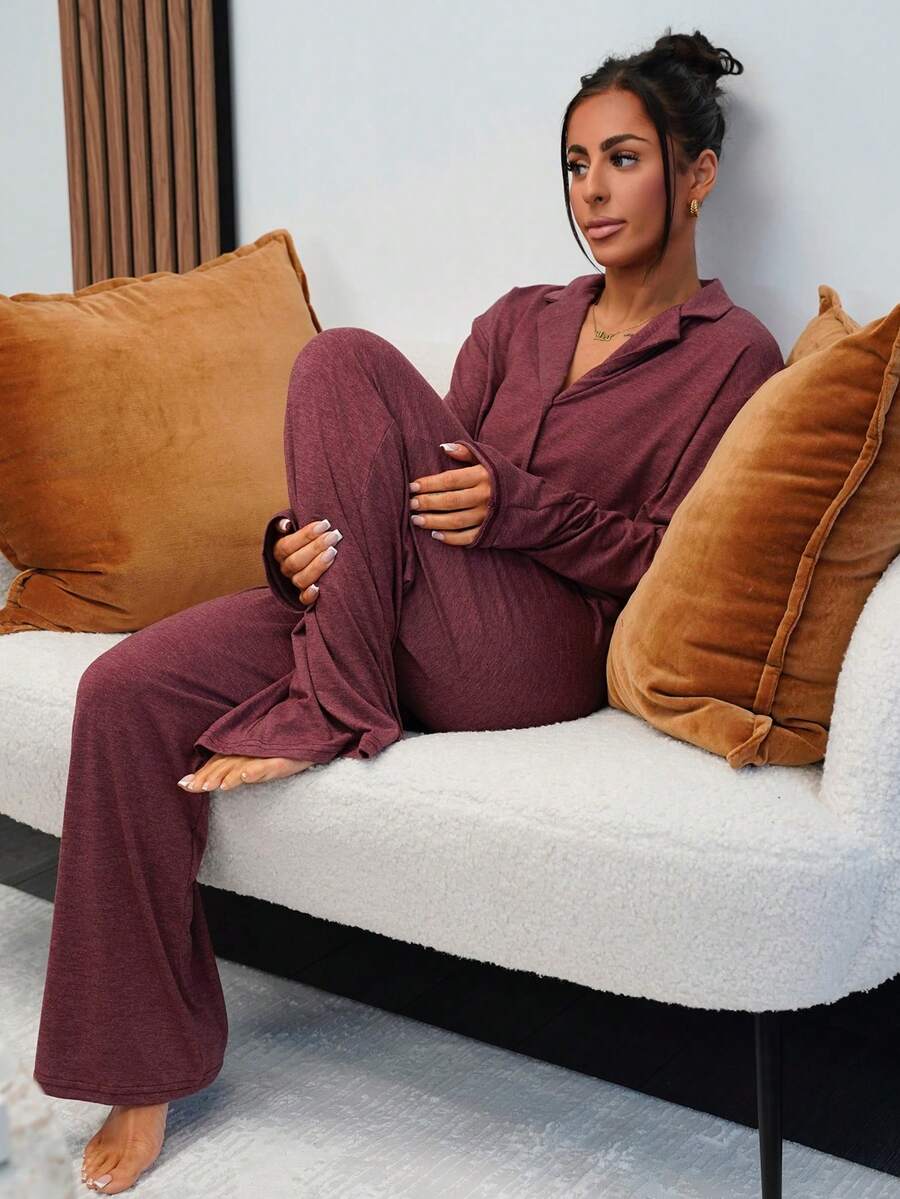 SAYEHFBABY Leisure Women's Soft Fleece Collar Pajama Set, Long Sleeve ...