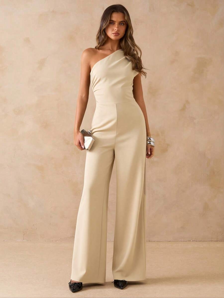 SHEIN BAE Schwarzer asymmetrischer figurbetonter Jumpsuit mit weitem ...