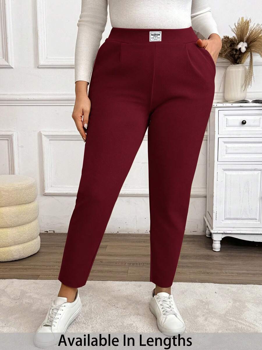 SHEIN PETITE CURVE Plus Size Casual Solid Color Pockets Pants | SHEIN USA