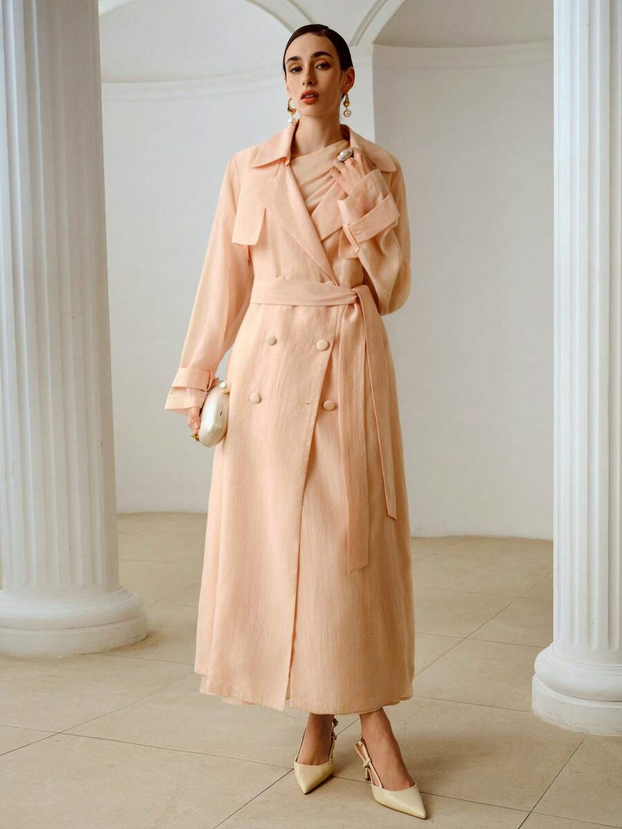 ZEYLAH Women's Double-Breasted Lightweight Semi-Sheer Long Windbreaker ...